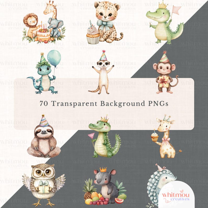 Watercolor Birthday Animals Clipart Bundle Cute Safari Animals Clipart ...