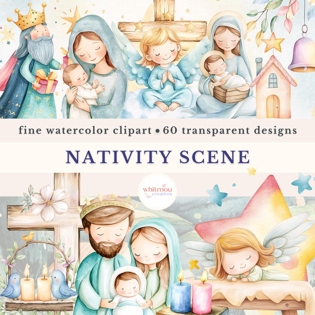 Watercolor Nativity Scene Clipart Bundle: 60 Pngs (digital Download) - Etsy