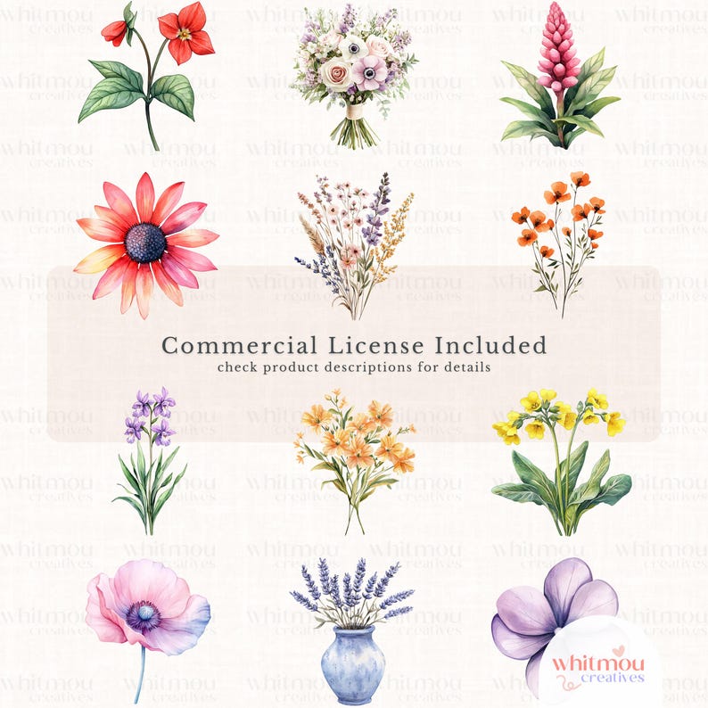 Watercolor Wildflowers Clipart Bundle: Floral PNG (commercial Use ...