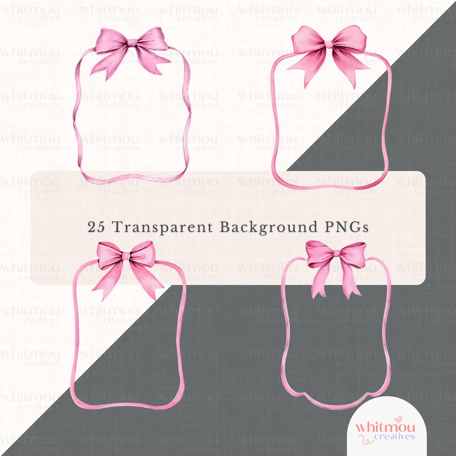 Watercolor Coquette Ribbon Frames Clipart Bundle Commercial Use Pink ...