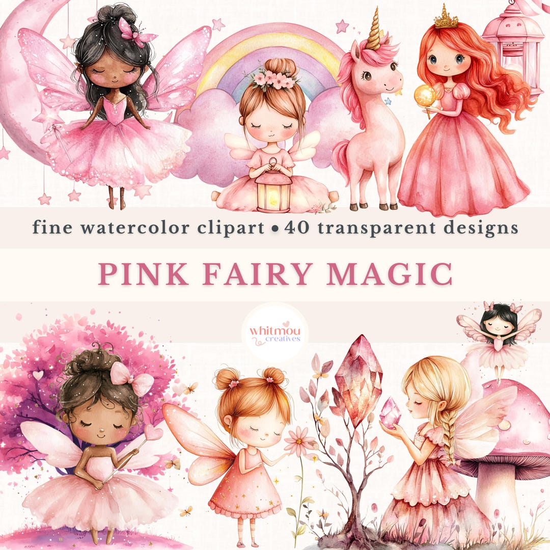 Watercolor Fairy Clipart Bundle: Princess Birthday, Nursery Decor (PNG ...