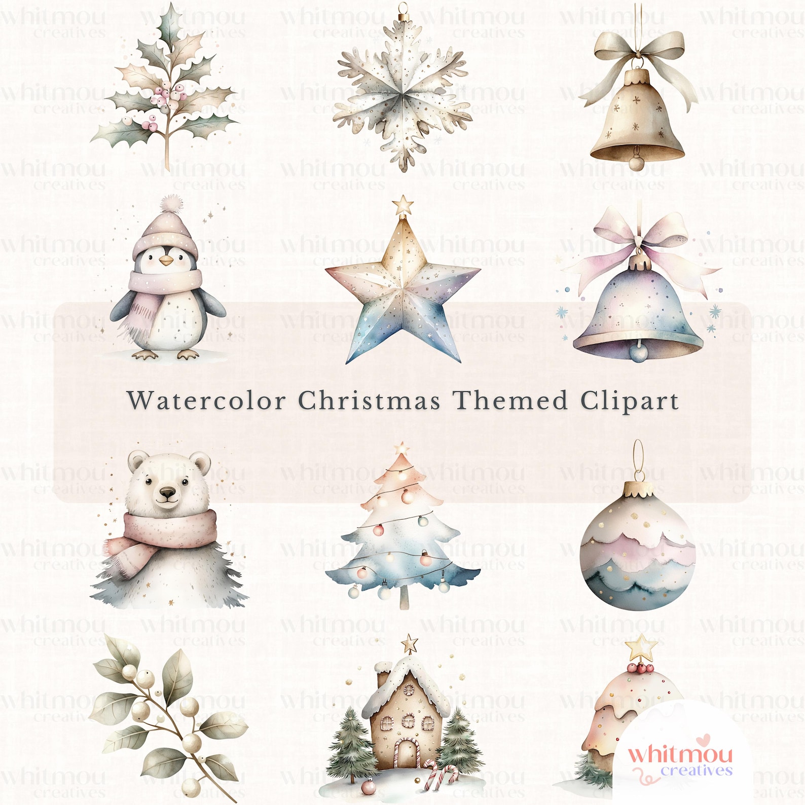 Watercolor Christmas Clipart Bundle: Rustic Winter PNG (commercial Use ...