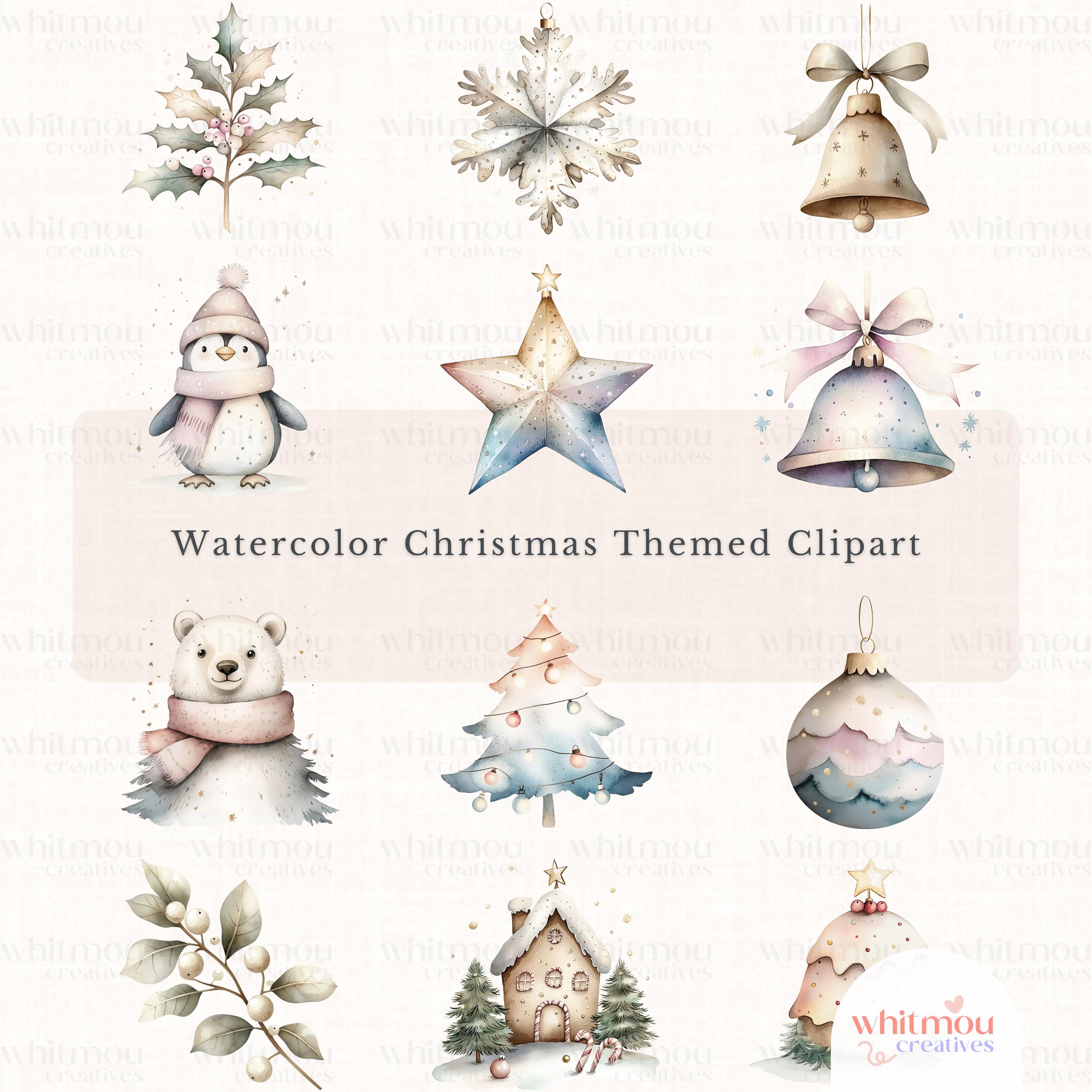 Watercolor Christmas Clipart Bundle: Rustic Winter PNG (commercial Use ...