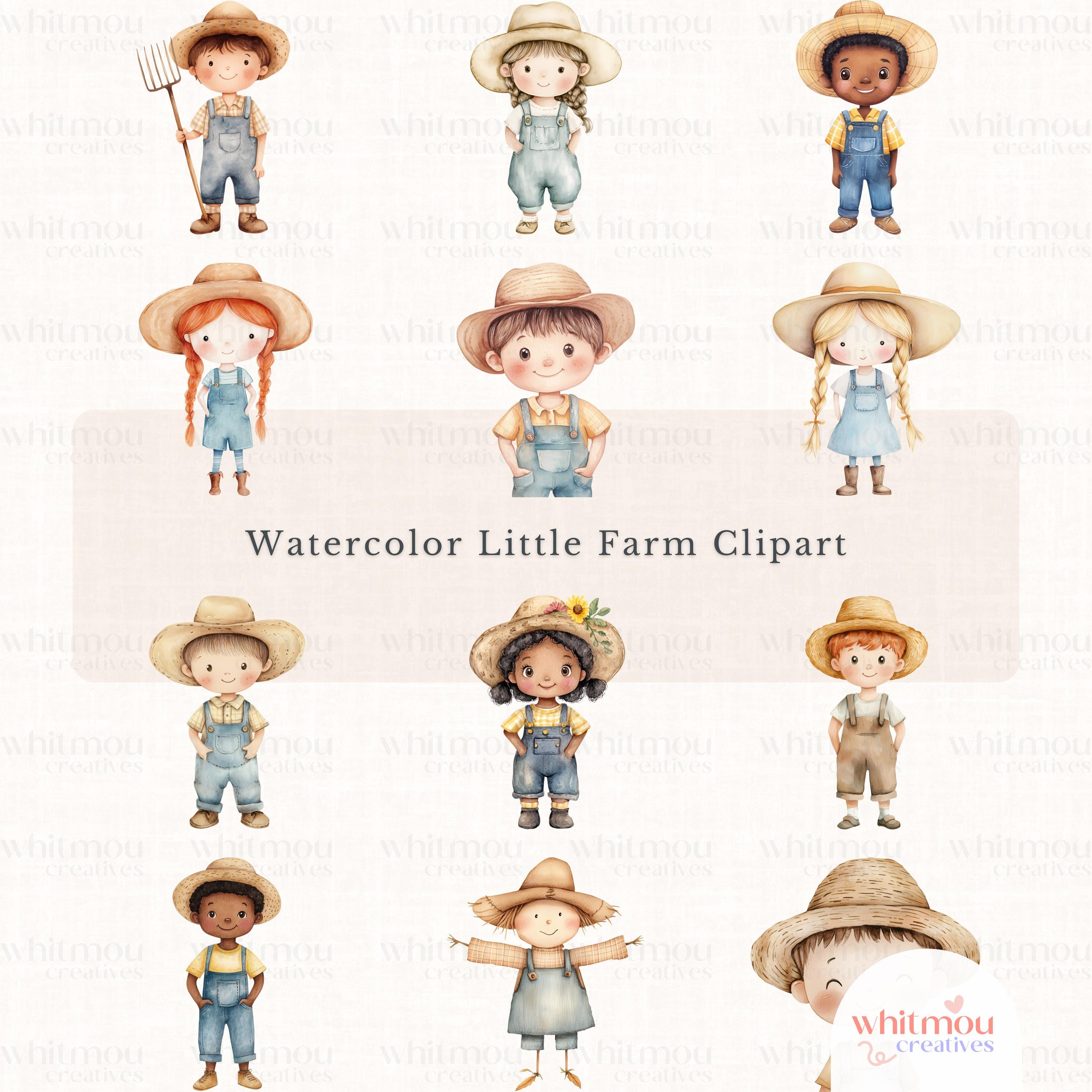 Watercolor Little Farm Clipart Bundle Cute Farmers Clipart Baby Farm ...