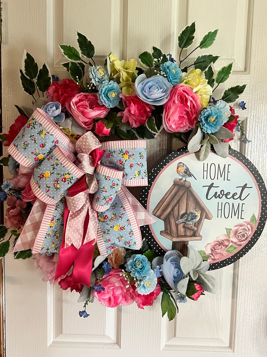 Birdhouse Wreath, Bird Wreath, Front Door Wreath, Floral Wreath, Porch ...