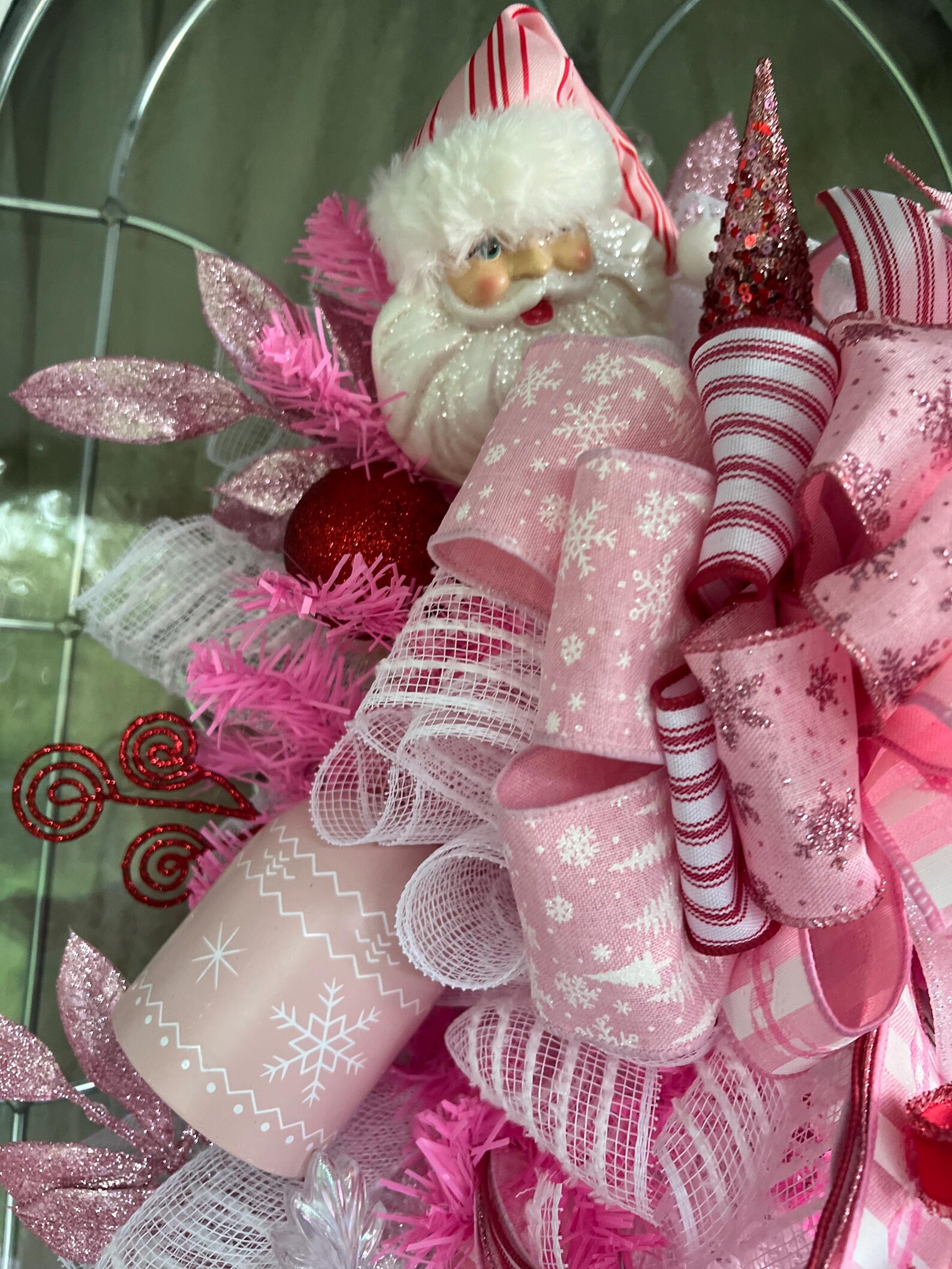 Pink Christmas Swag, Pink Santa Swag, Whimsical Swag, Festive Pink Swag ...