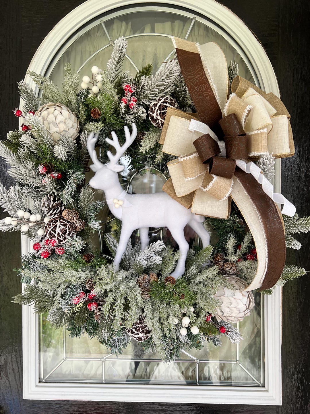 Rustic Deer Wreath, Rustic Christmas Wteath, Rustic Winter Wreath, Rustic Neutral Wreath ...