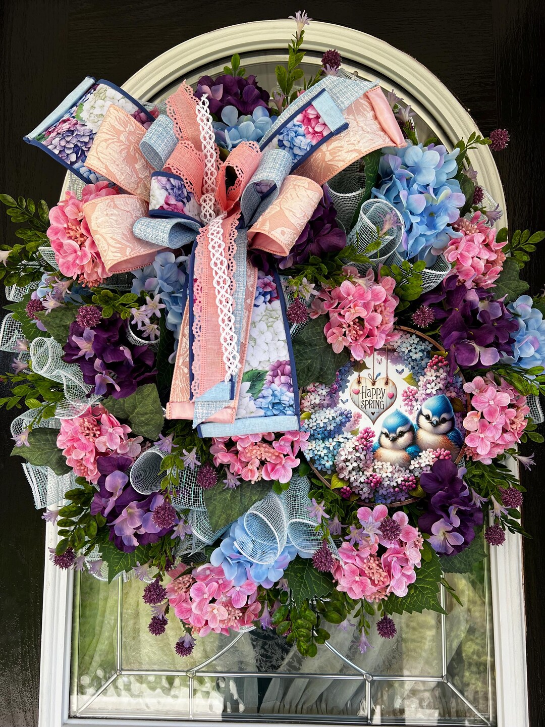 Welcome Spring Wreath, Spring Wresth, Floral Spring Wreath, Blue Bird ...