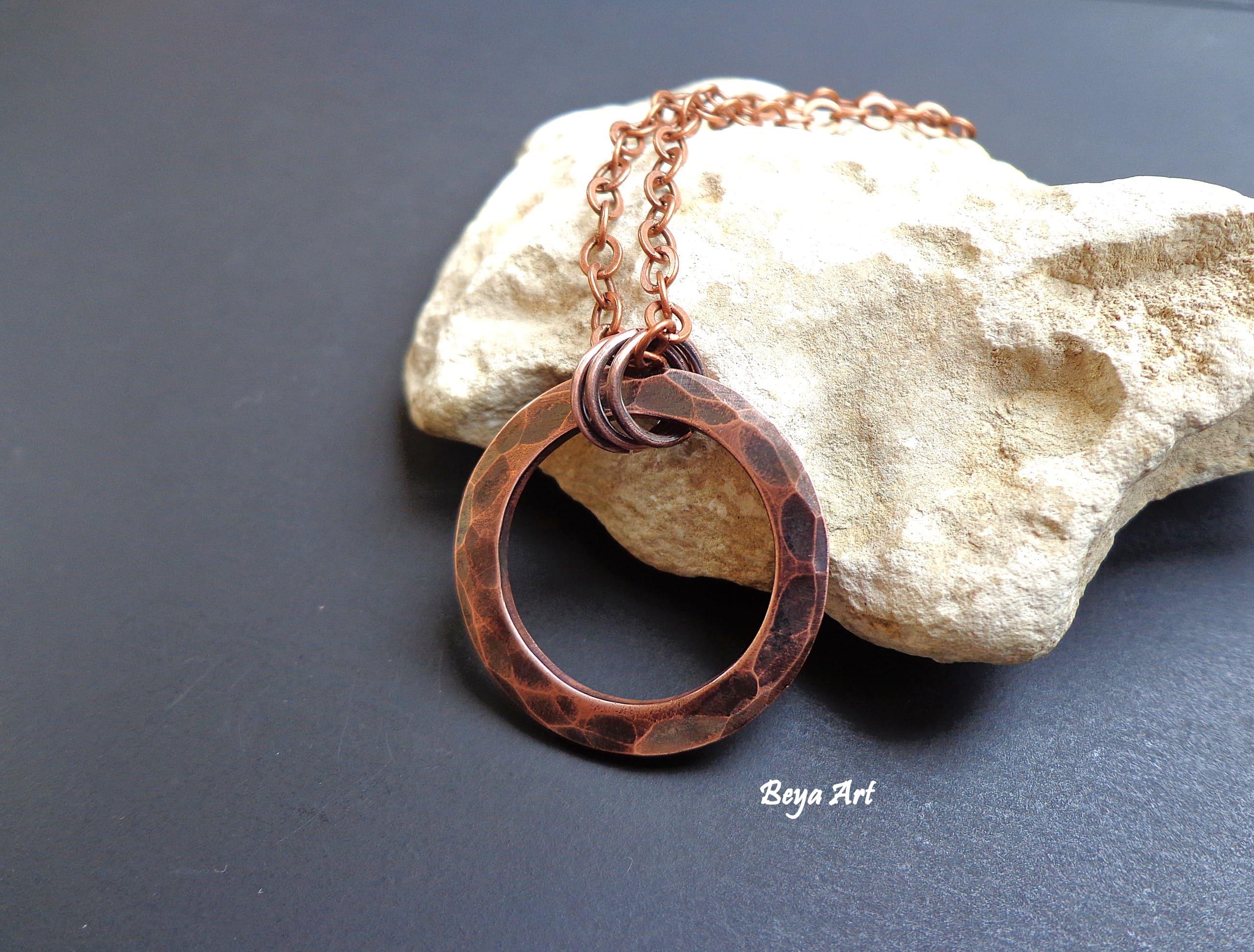 Hammered Copper Circle Necklace: Rustic Boho Artisan Pendant - Etsy