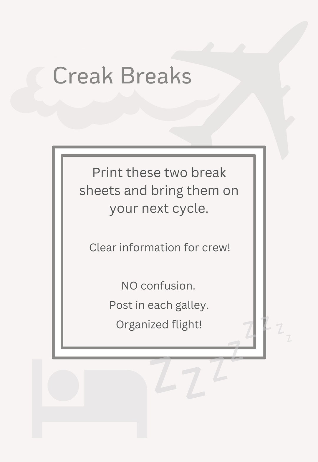 Cabin Crew Flight Planner- Crew Break Sheet - Etsy