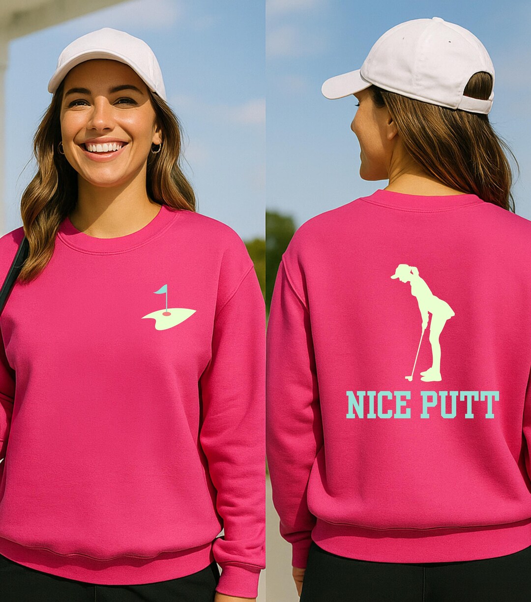 Funny Golf Sweatshirt, Women's Golf Gift, Nice Putt Front Back Printed ...