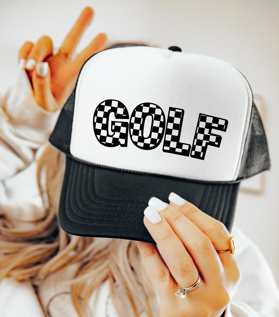 Checkered Golf Trucker Hat, Women's Golfing Caps, Women's Golf Gift ...