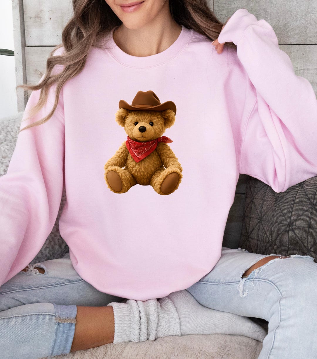 Cutecore Cowboy Teddy Bear Sweatshirt, Trendy Western Womensclothing ...