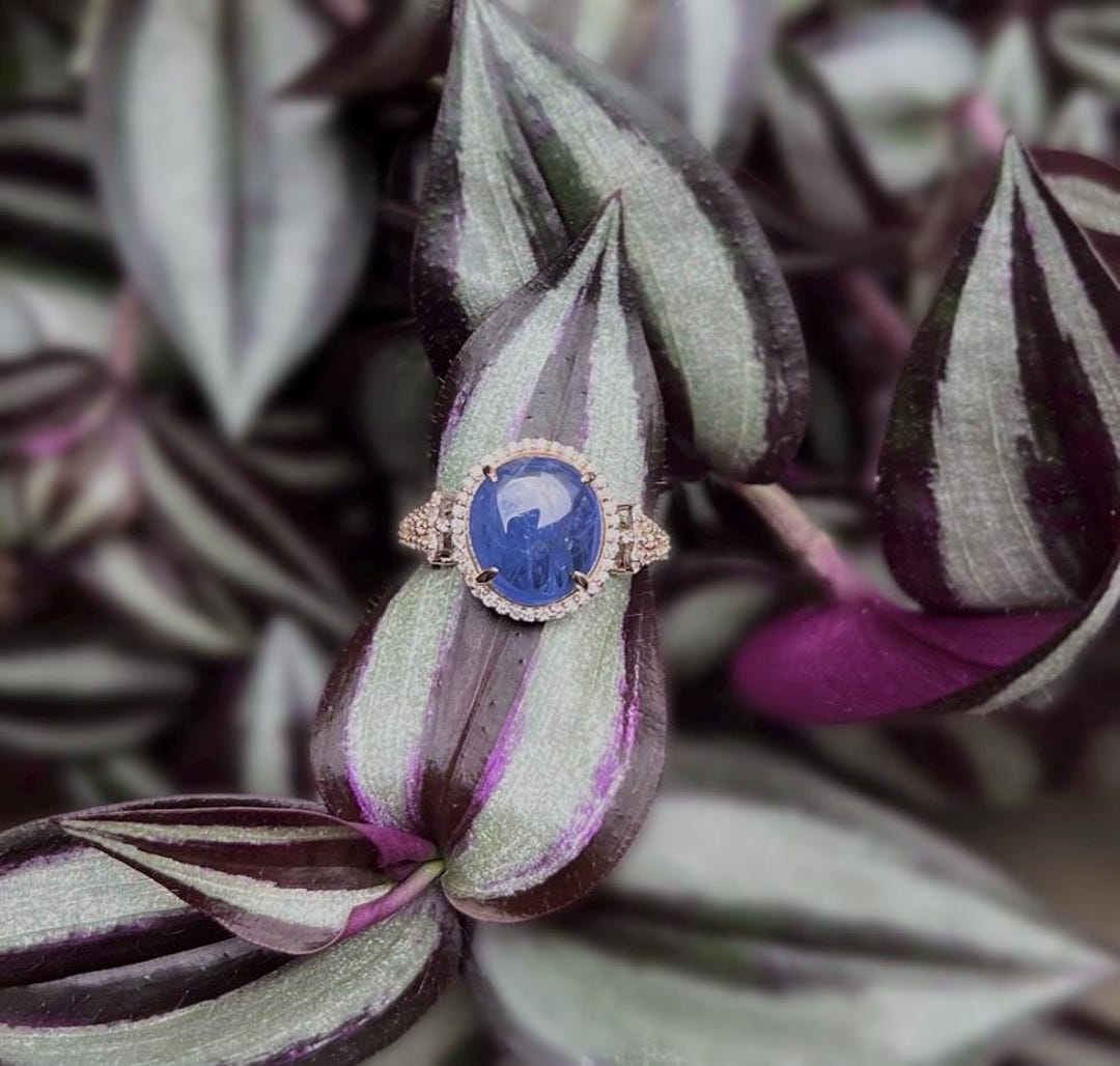 Saffier En Diamanten Ring, Gouden Ring Met Saffier En Natuurlijke ...