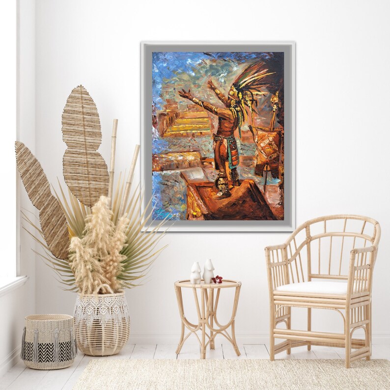 Aztec Emperor Painting on Canvas, Original Art, Oil, Mexican Painting ...