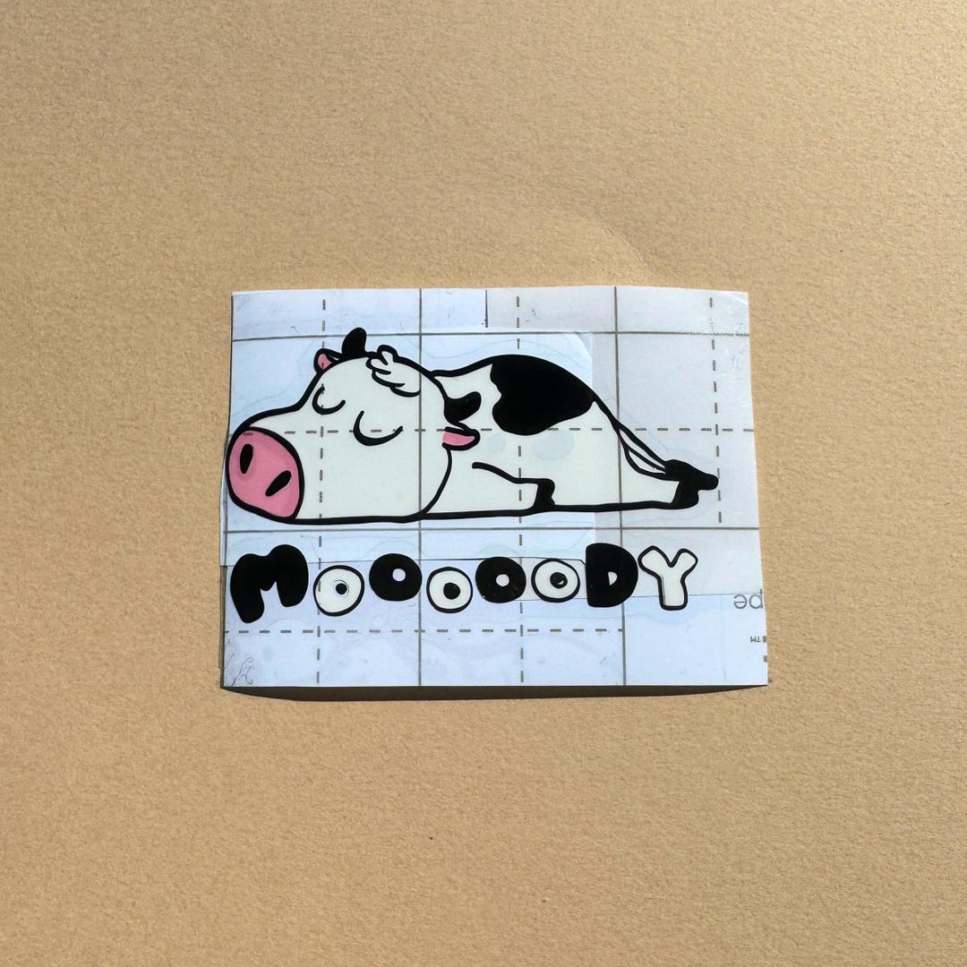 Cute Cow Moody Vinyl Sticker, Moody Cow Vinyl Decal, Cow Window Decal ...