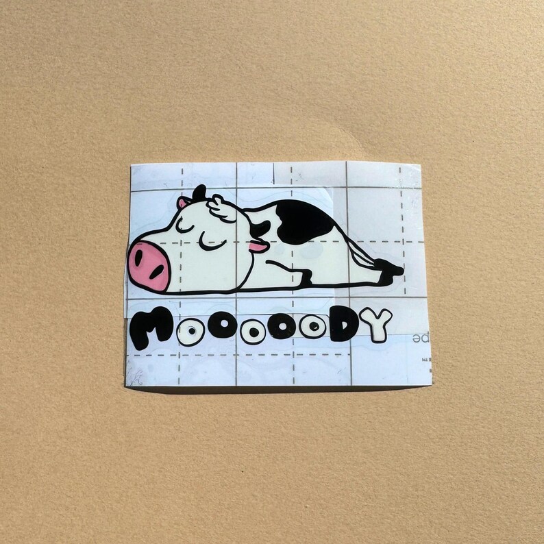 Cute Cow Moody Vinyl Sticker, Moody Cow Vinyl Decal, Cow Window Decal ...