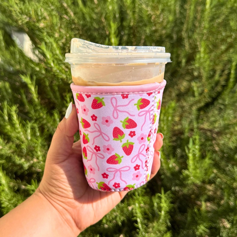 Strawberry Bow Iced Coffee Coozie Iced Coffee Cup Coozie Coffee Sleeve ...