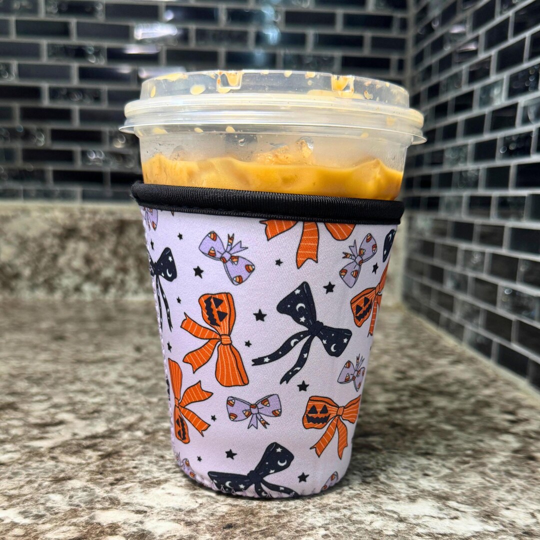 Halloween Bow Iced Coffee Coozie, Iced Coffee Cup Coozie, Trendy Iced ...