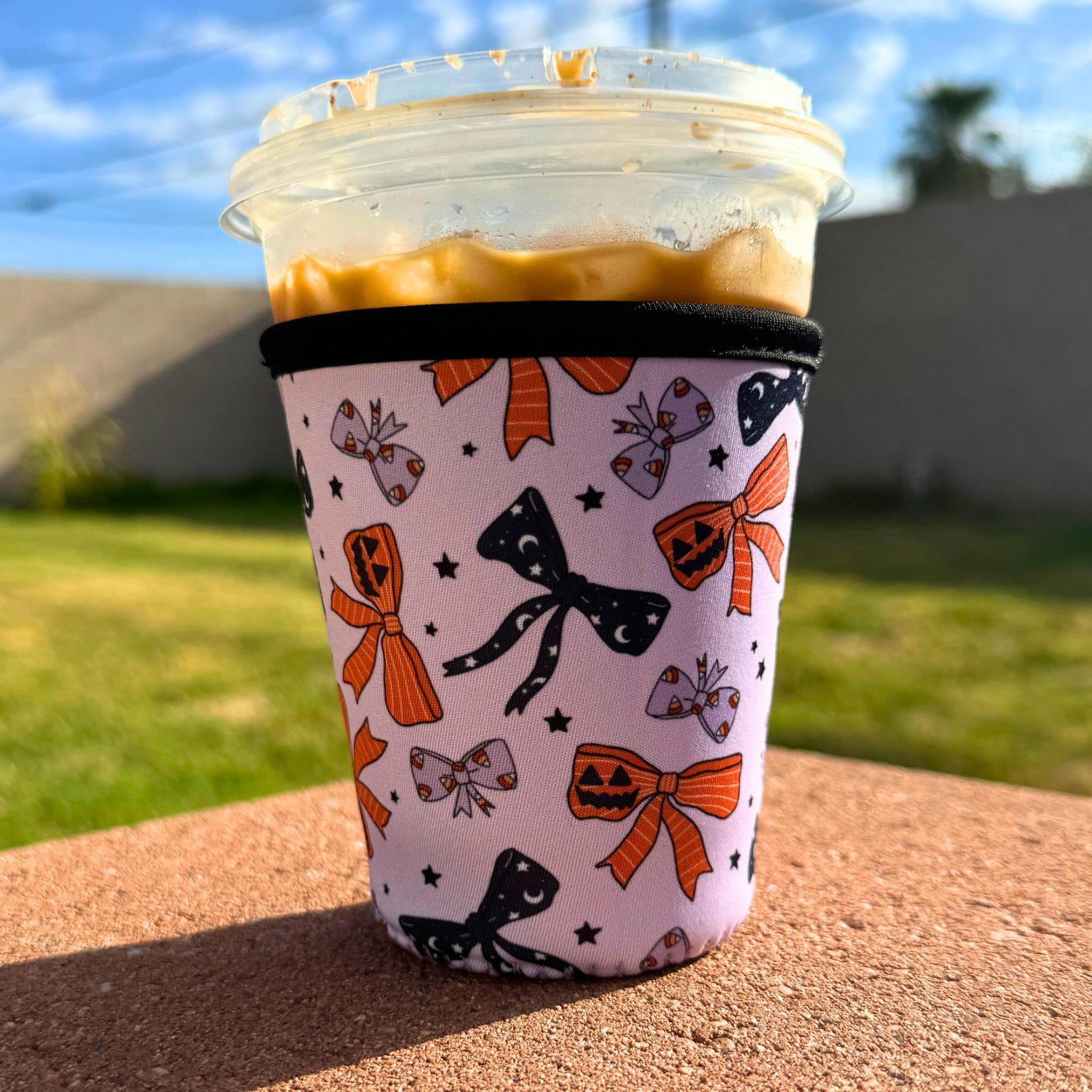 Halloween Bow Iced Coffee Coozie, Iced Coffee Cup Coozie, Trendy Iced ...