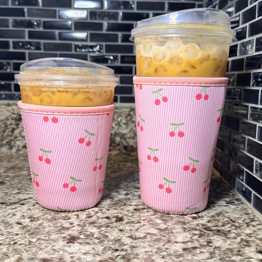 Cherry Iced Coffee Coozie Starbucks Cup Sleeve Pink Sleeve for Cup ...