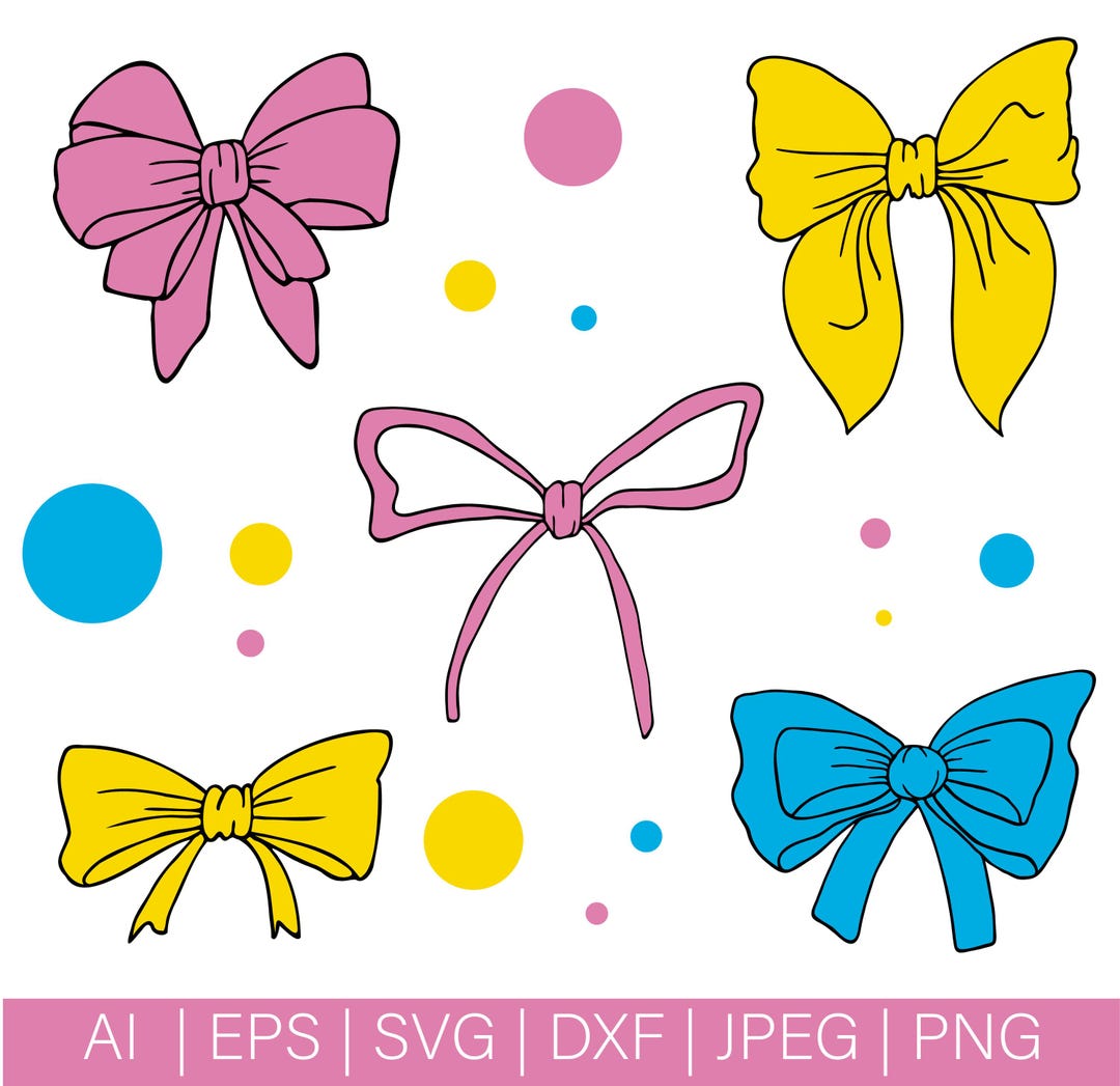 Ribbon Bows Clip Art Bundle, Doodle Hand-drawn Icons, Cute Bow Outline ...