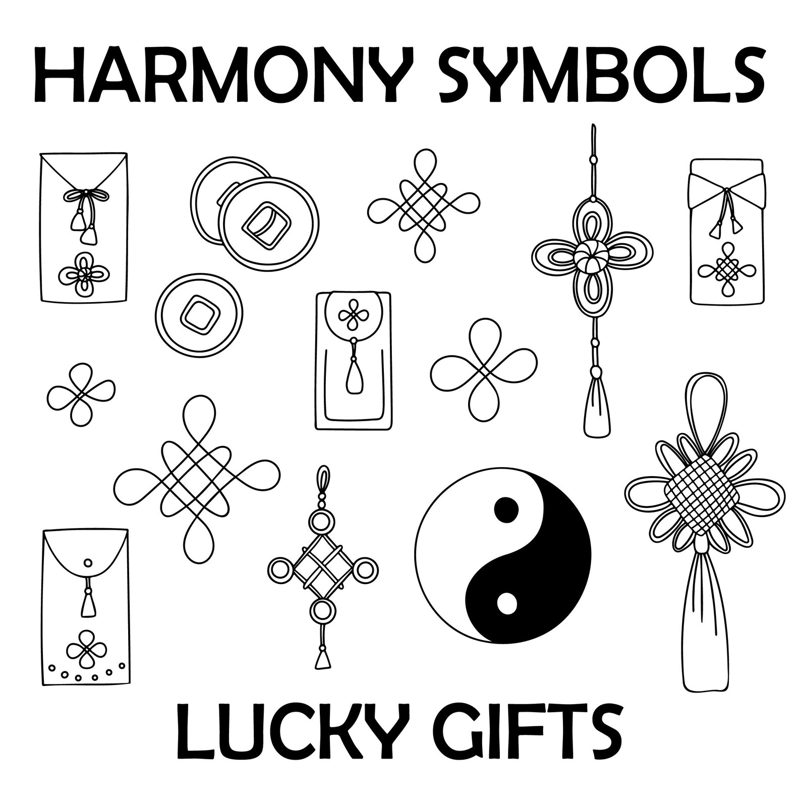 Chinese New Year Line Art Icon Set Black and White Line Icon Set SVG ...