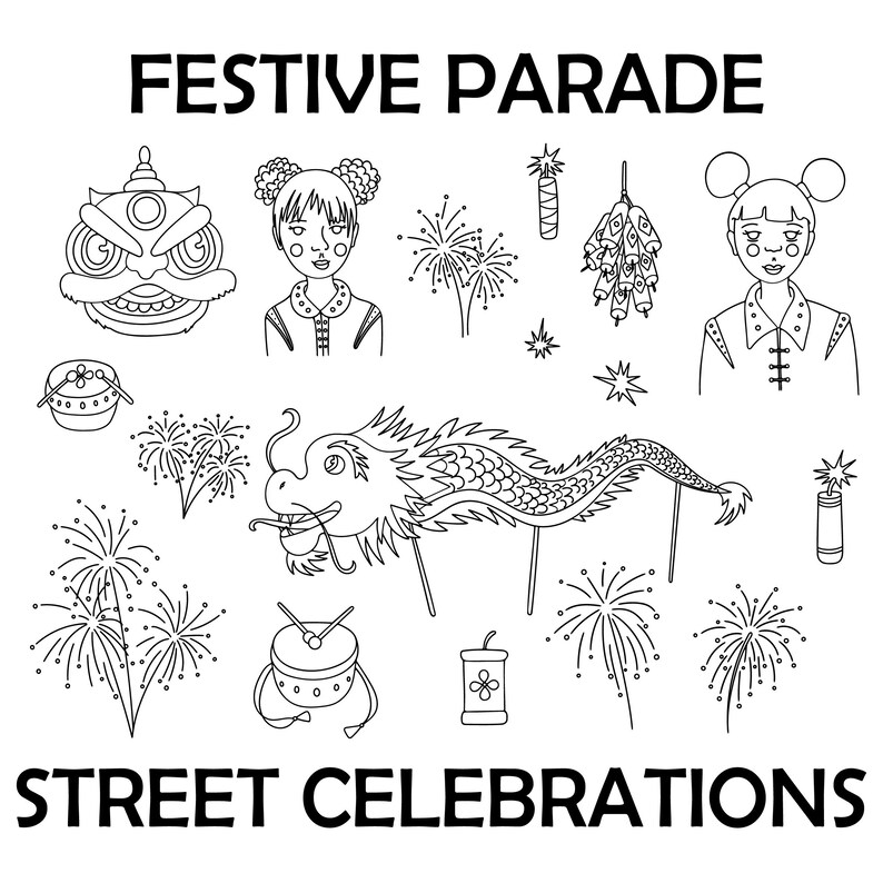 Chinese New Year Line Art Icon Set Black and White Line Icon Set SVG ...
