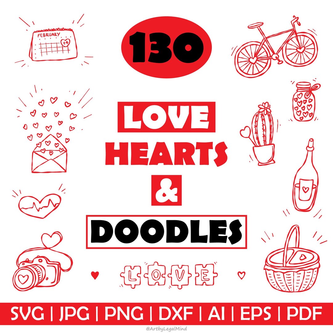 Love, Hearts & Doodles Collection | Hand-drawn Doodle Collection | Love ...