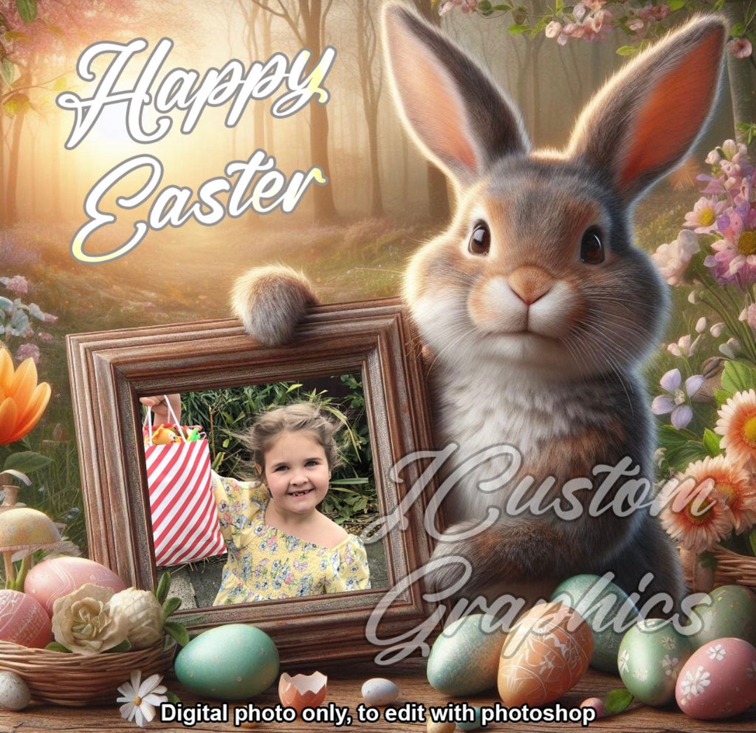 Easter Bunny Photo Frame Digital Backdrop, Overlay Photos Family ...