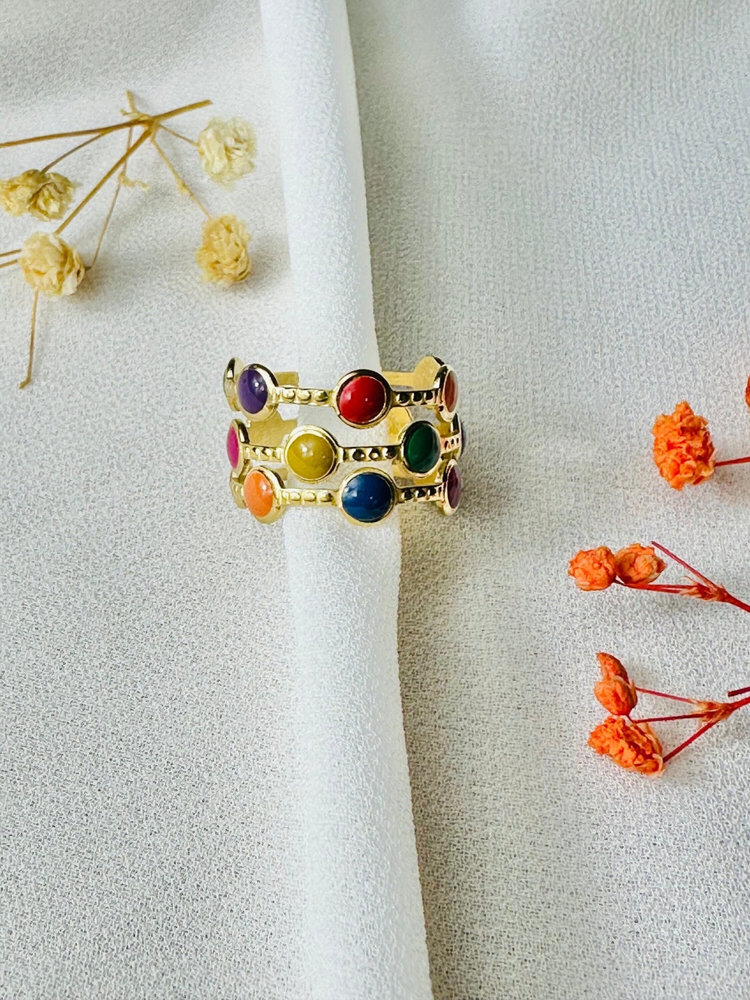 Adjustable JOY Ring in Stainless Steel for Women - Multi-band Gold Ring ...