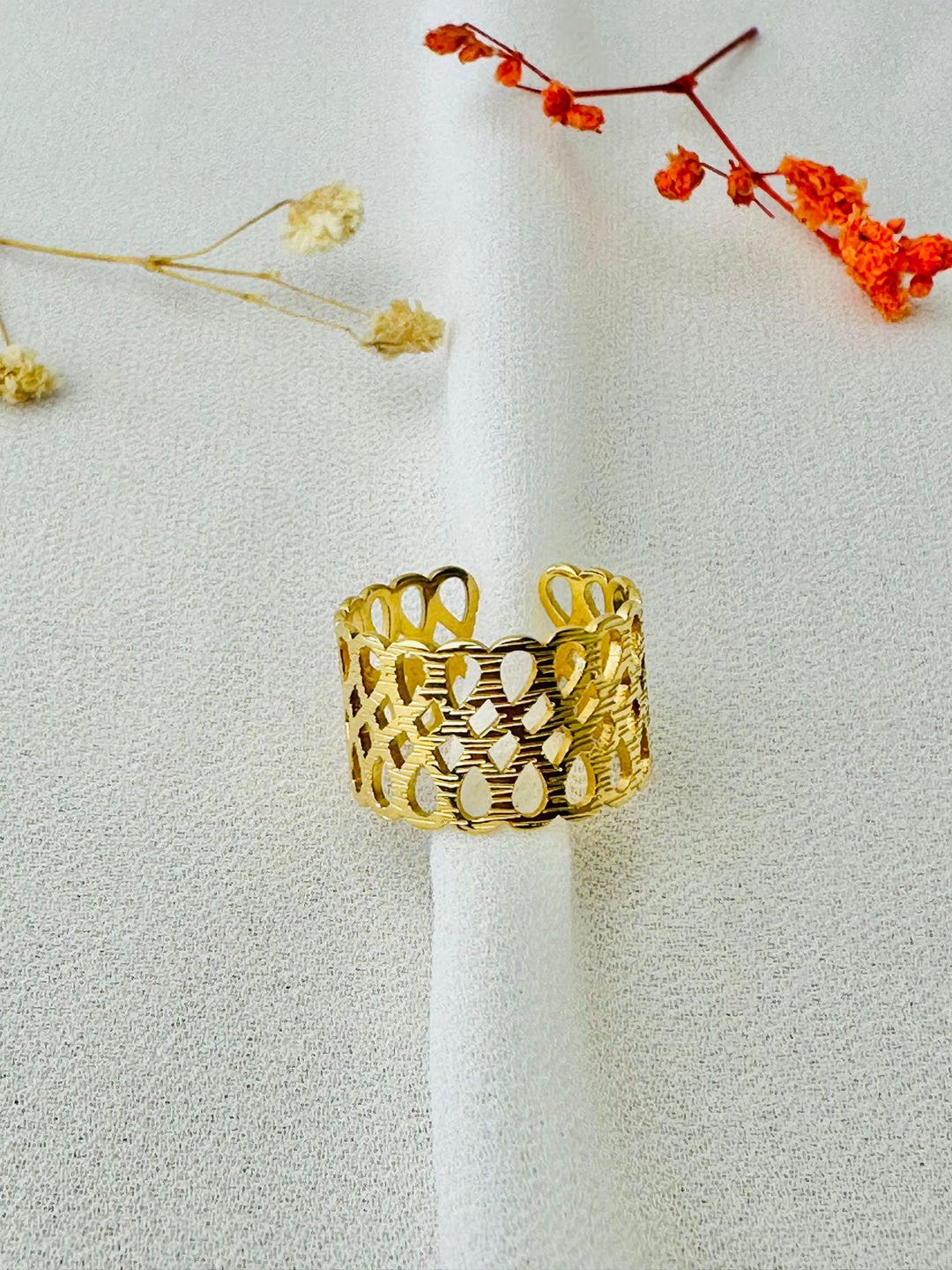 Adjustable LUMINARA Ring in Stainless Steel for Women - Gold Openwork Ring - Gift Idea - Jewelry ...