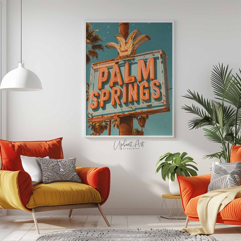 Palm Springs Sign Poster, Palm Tree 70s Print, Minimalist Modern Decor ...