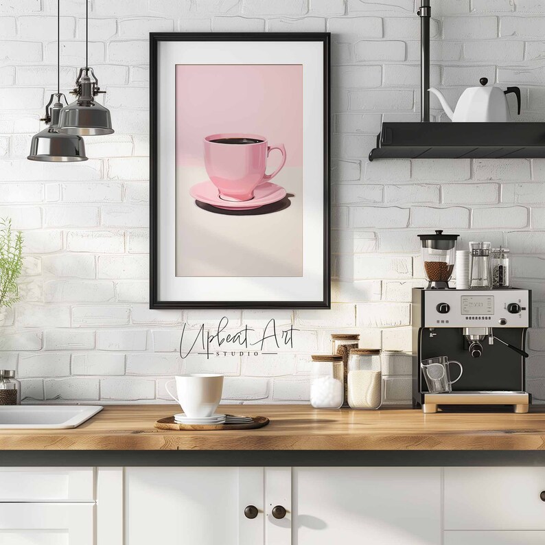 Pink Coffee Painting, Cute Cup Wall Art, Pink Apartment Decor, Pink ...