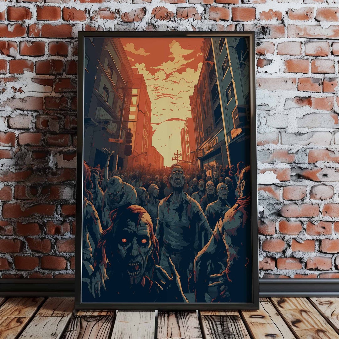 Zombie Horde Poster, Undead Apocalypse Art, Man Cave Decor, Horror ...
