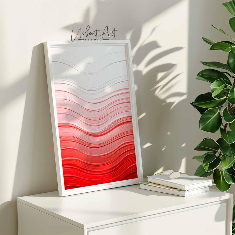Red Gradient Poster, Wavy Abstract Print, Modern Wall Art Printable ...