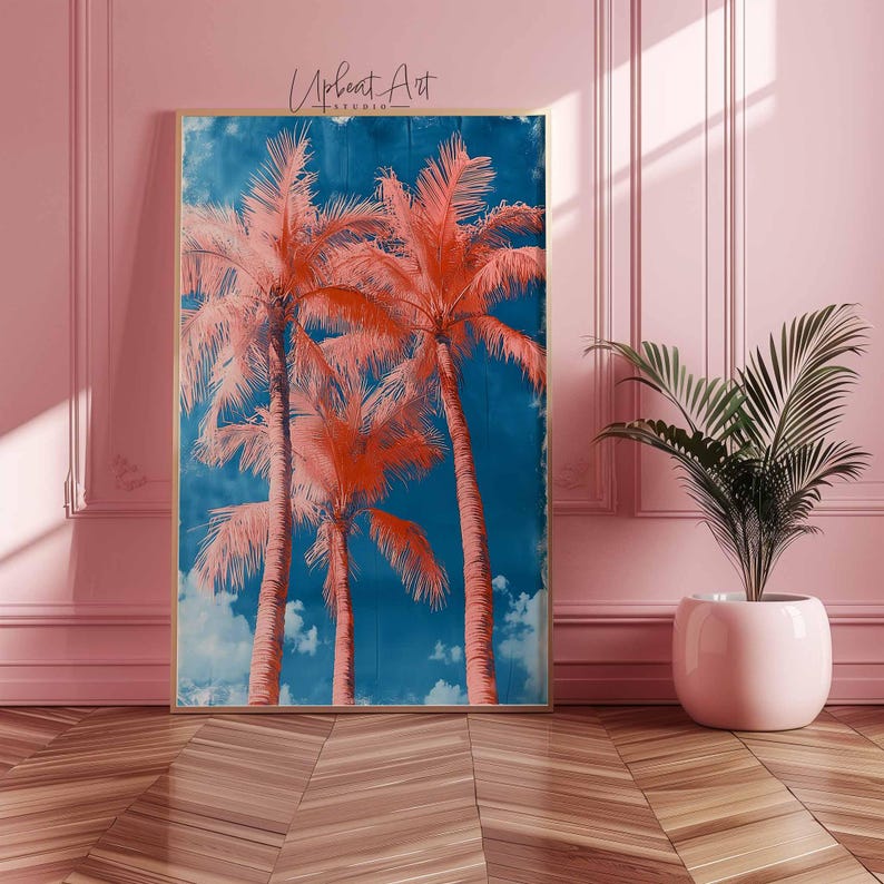Retro Palm Springs Print, Pink Palm Tree 70s Poster Minimalist Modern ...