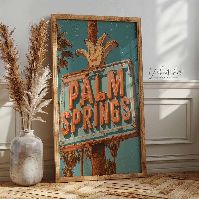 Palm Springs Sign Poster, Palm Tree 70s Print, Minimalist Modern Decor ...