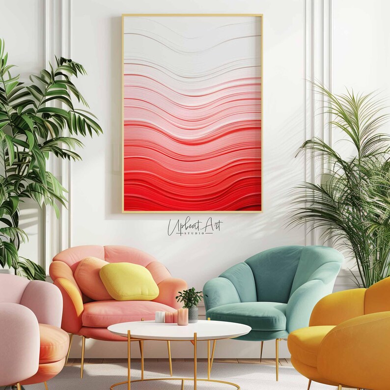 Red Gradient Poster, Wavy Abstract Print, Modern Wall Art Printable ...