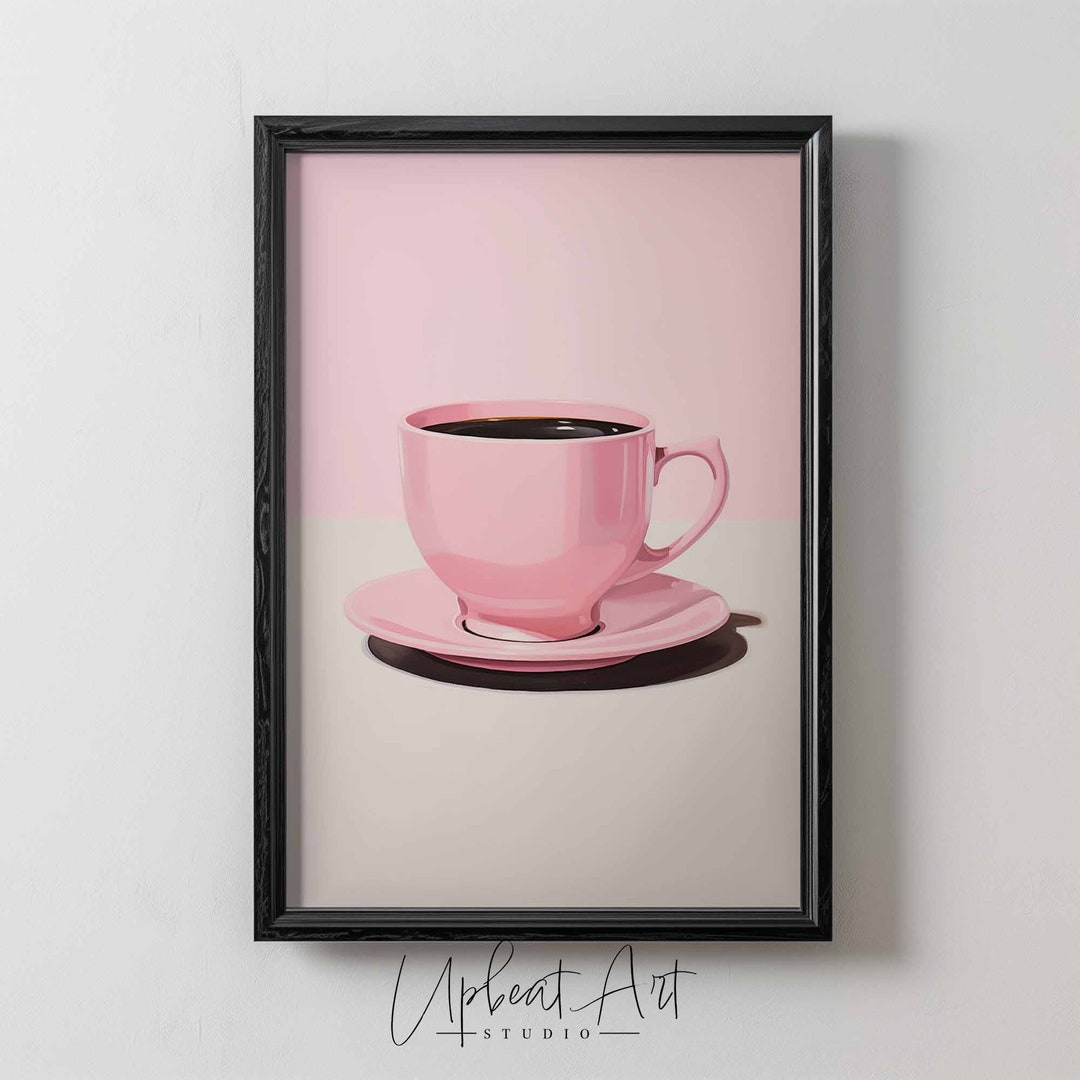 Pink Coffee Painting, Cute Cup Wall Art, Pink Apartment Decor, Pink ...