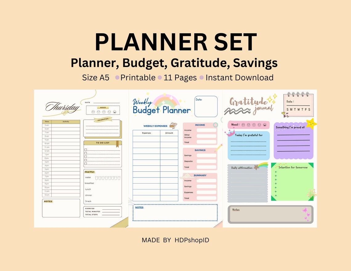 Planner Set, Daily Planner, Budget Planner, Gratitude Journal, Savings ...