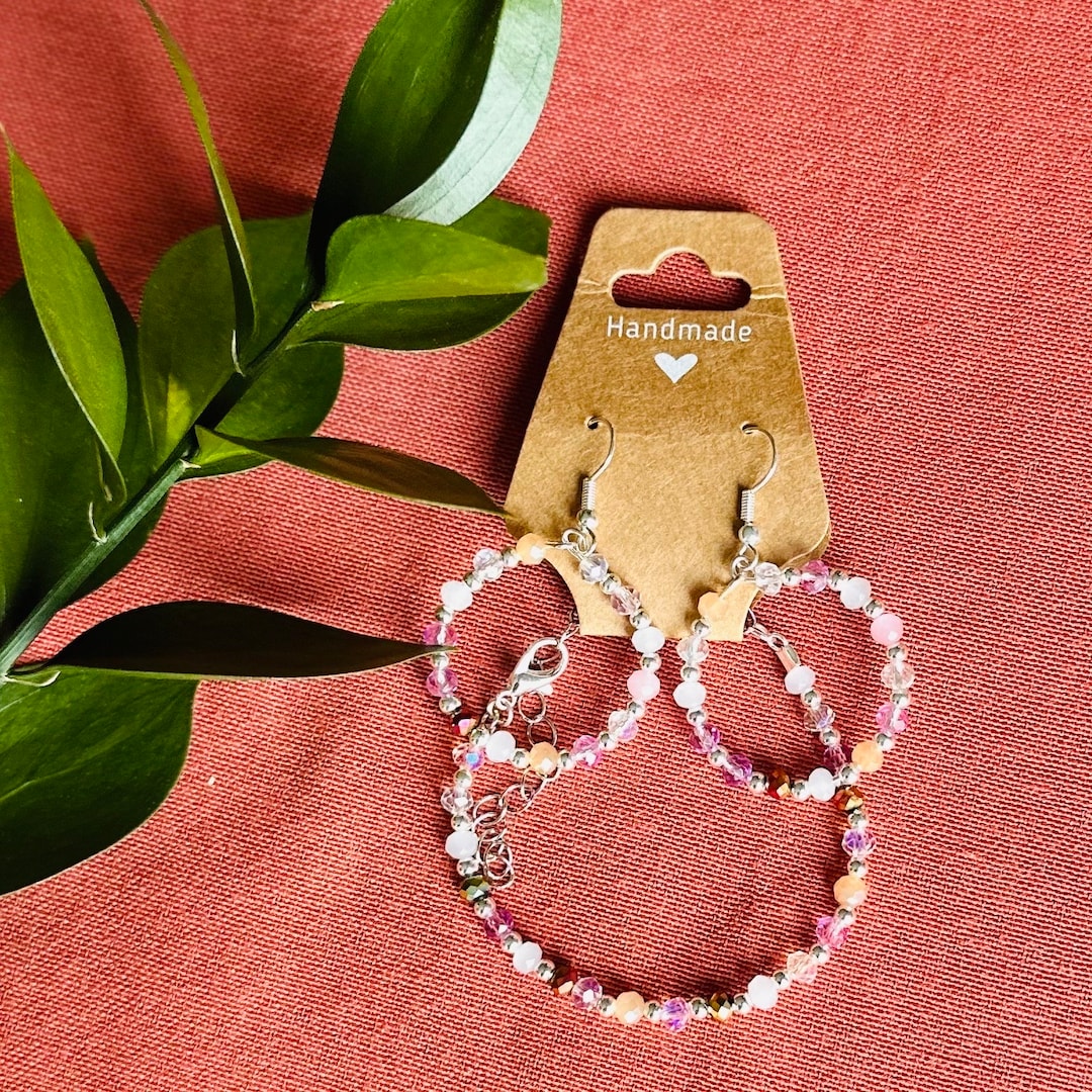 Beaded Earring and Bracelet Set Hoop Earrings Porcelain Beads Gift Set ...