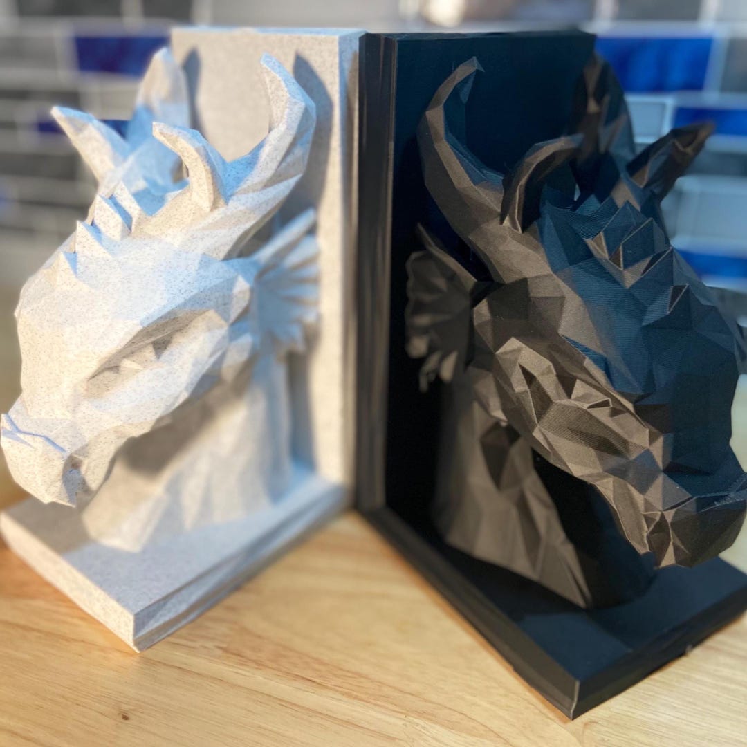 Low Poly Dragon Head Bookends | Geometric Fantasy Shelf Decor - Etsy