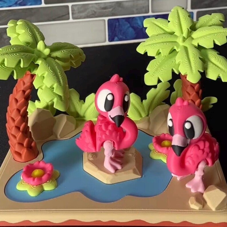 Flexi Flamingo Fidget Toy | Tropical Playset | 3D Printed Articulated ...