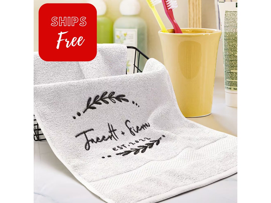 Custom Name Gift Towel Couple Est Year Customized Towel Personalized ...
