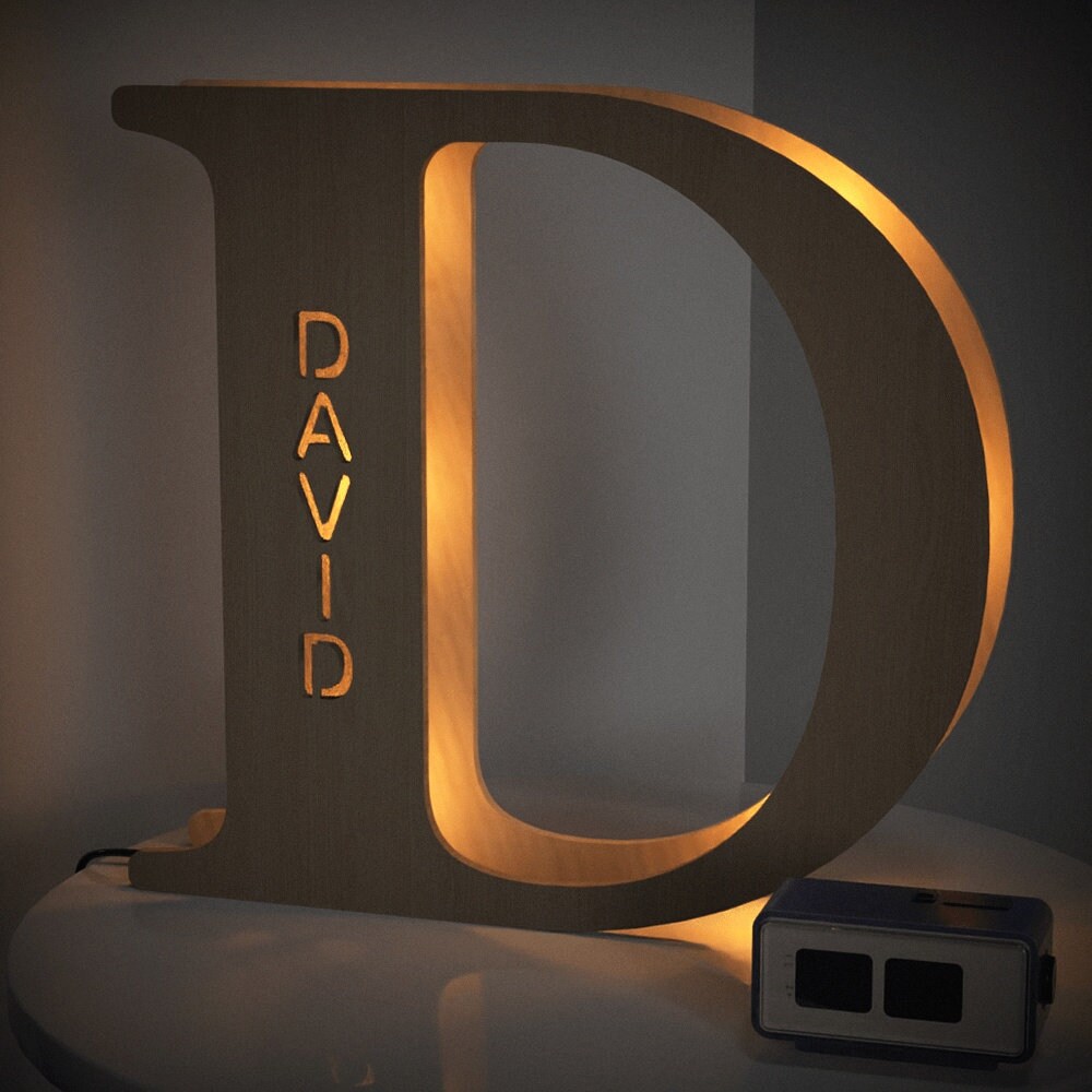 Personalized Wooden Letter Night Light Custom LED Name Light 28cm ...