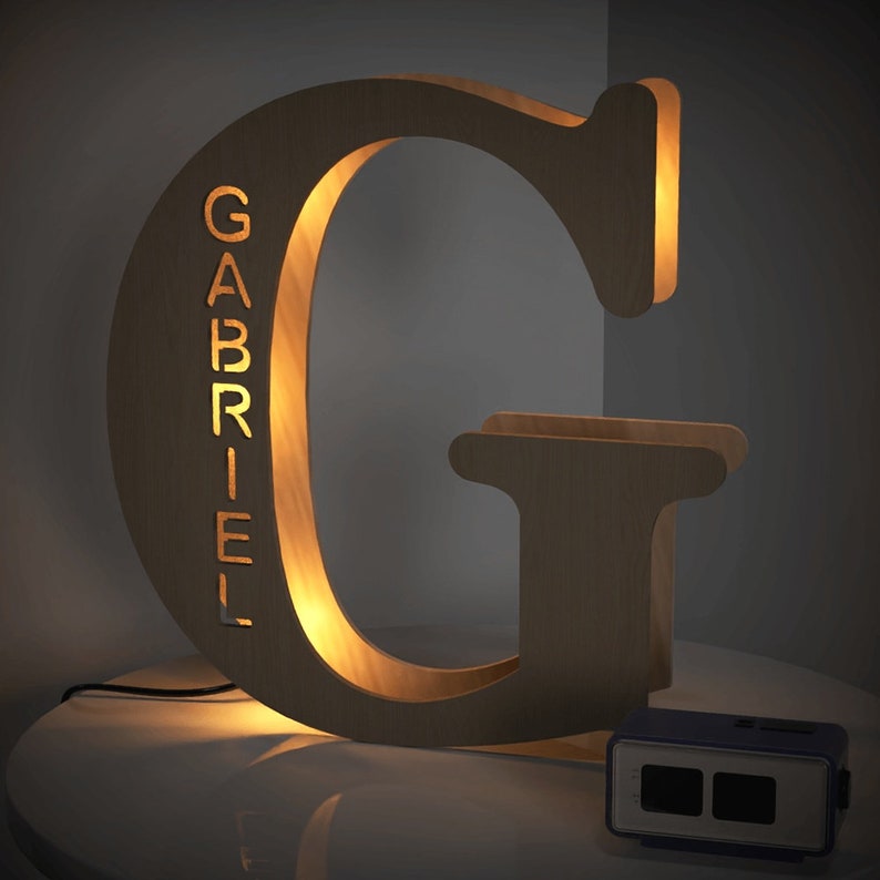 Personalized Wooden Letter Night Light Custom LED Name Light 28cm ...