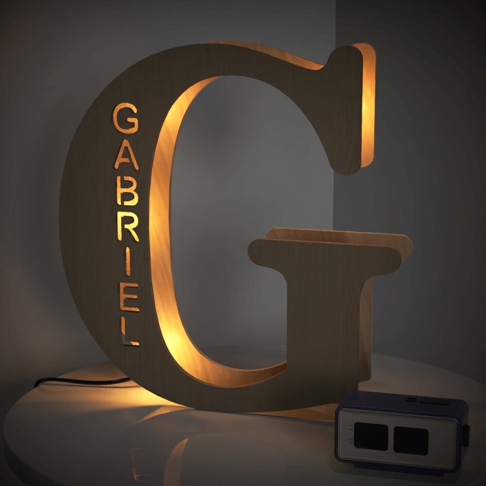 Personalized Wooden Letter Night Light Custom LED Name Light 28cm ...