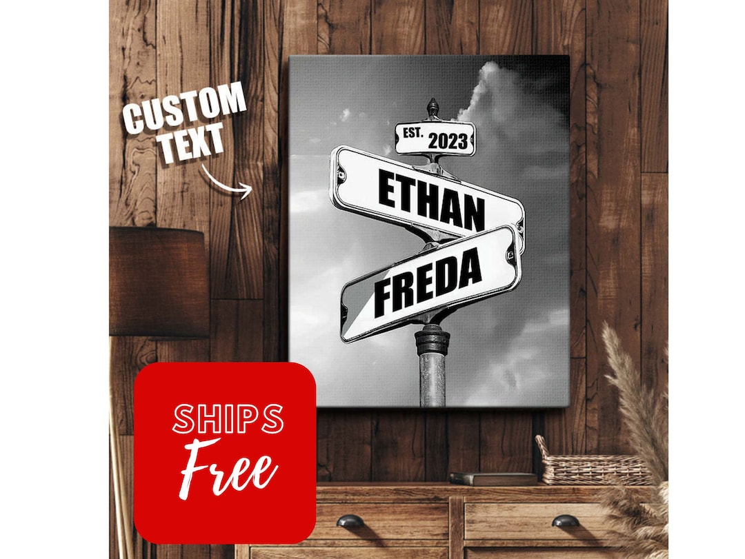 Personalized Name Vintage Street Sign Canvas Wall Art, Custom Name ...