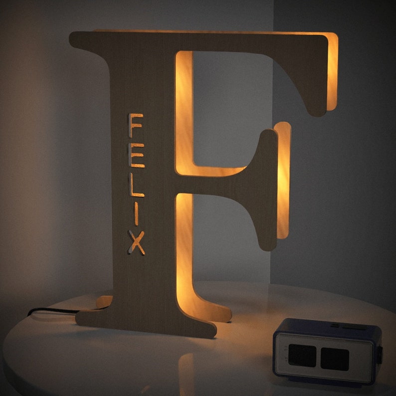 Personalized Wooden Letter Night Light Custom LED Name Light 28cm ...